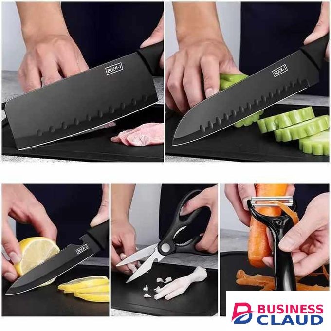 Barksdale Professional 7-Piece Black Kitchen Chef Knife Set Includes ...
